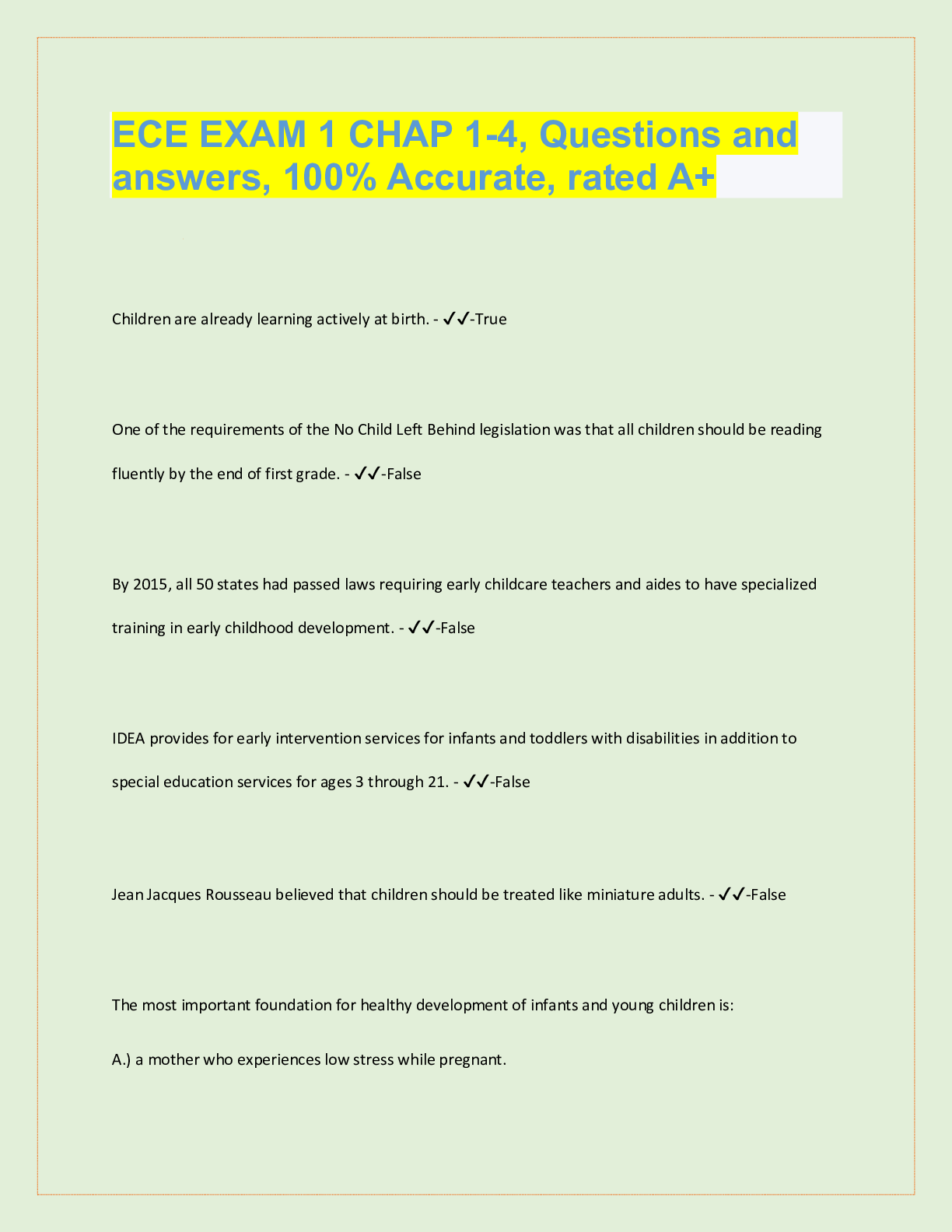 ECE EXAM 1 CHAP 1-4, Questions and answers, 100% Accurate, rated A+ ...