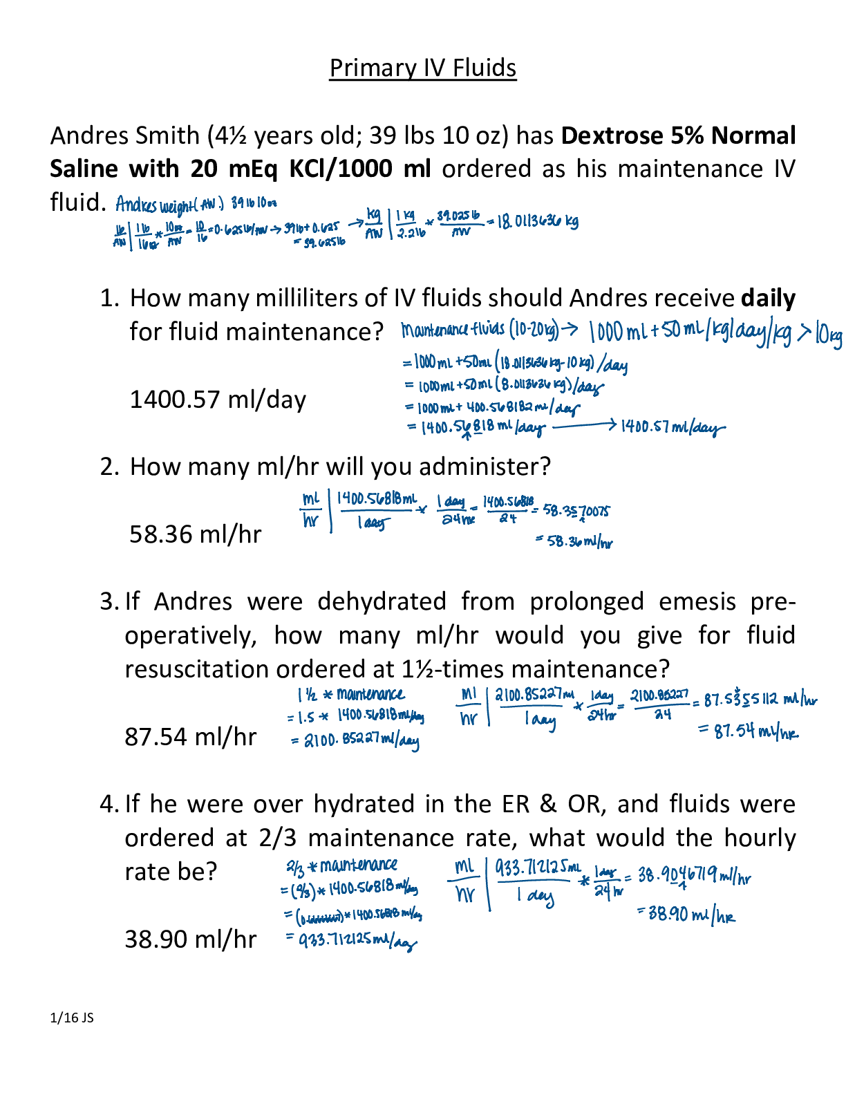 PEDS_IV_Fluids Med Case Study WITH CALCULATED SOLUTIONS 2021 ...